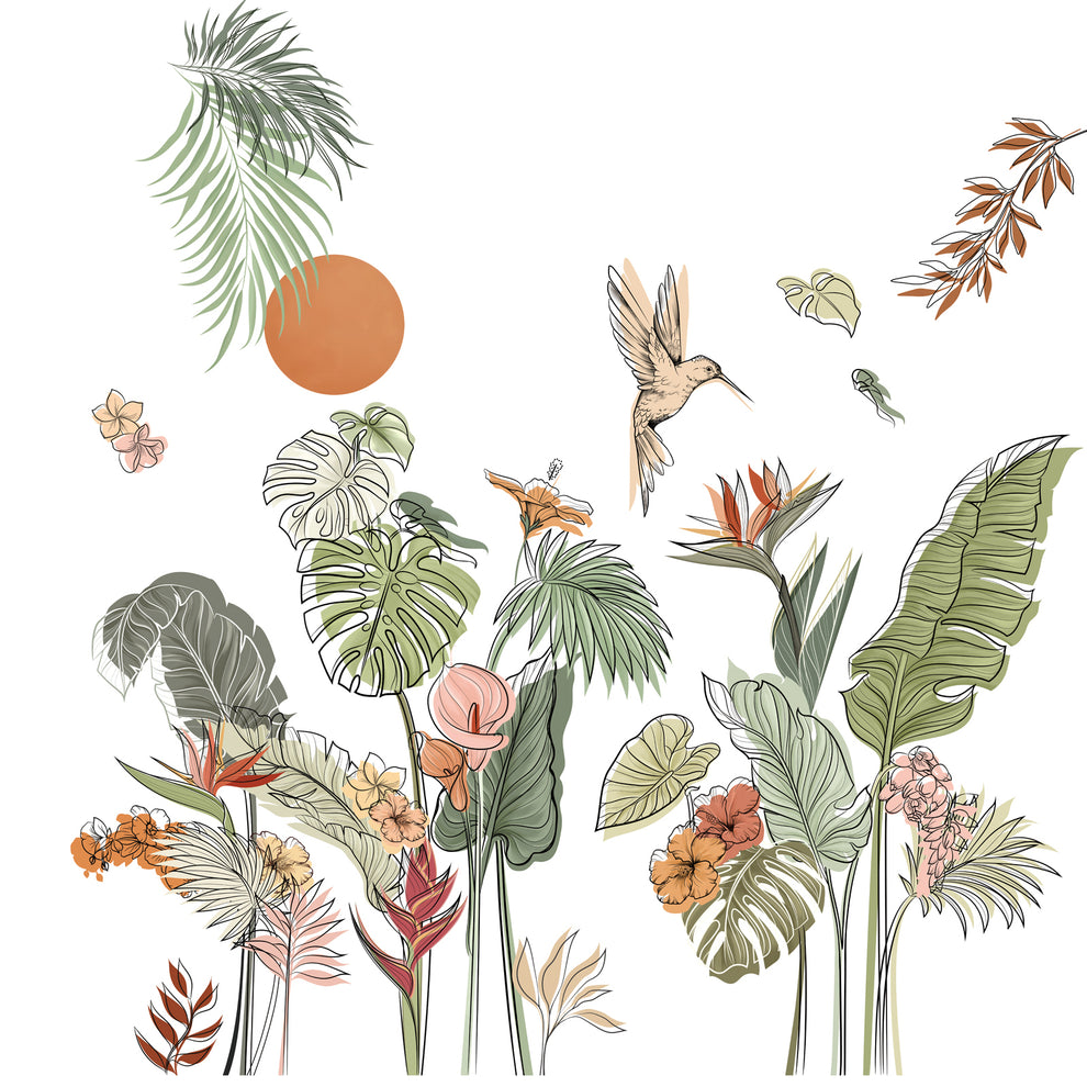 decalmile Boho Tropical Leaves Flower Wall Decals Bohemian Floral Plan ...